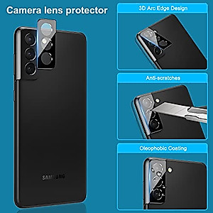 [2+2 Pack] LYWHL for Samsung Galaxy S22 Plus Privacy Screen Protector [Support Fingerprint ID] + Camera Lens Glass Protector, Black Film for Galaxy S22 Plus 6.6”, Case Friendly