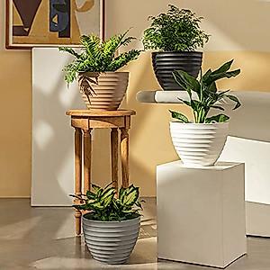 LA JOLIE MUSE Flower Pot Outdoor Indoor Planter - 10.2 Inch Fluted Plant Pot Garden Planter, Black