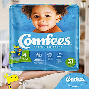 Comfees Baby Diaper Tab Closure Size 4 Disposable Moderate Absorbency, 41540 - Pack of 31