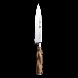 Schmidt Brothers - Zebra Wood 6" Serrated Utility Knife, High-Carbon German Stainless Steel Mulitpurpose Kitchen Cutlery