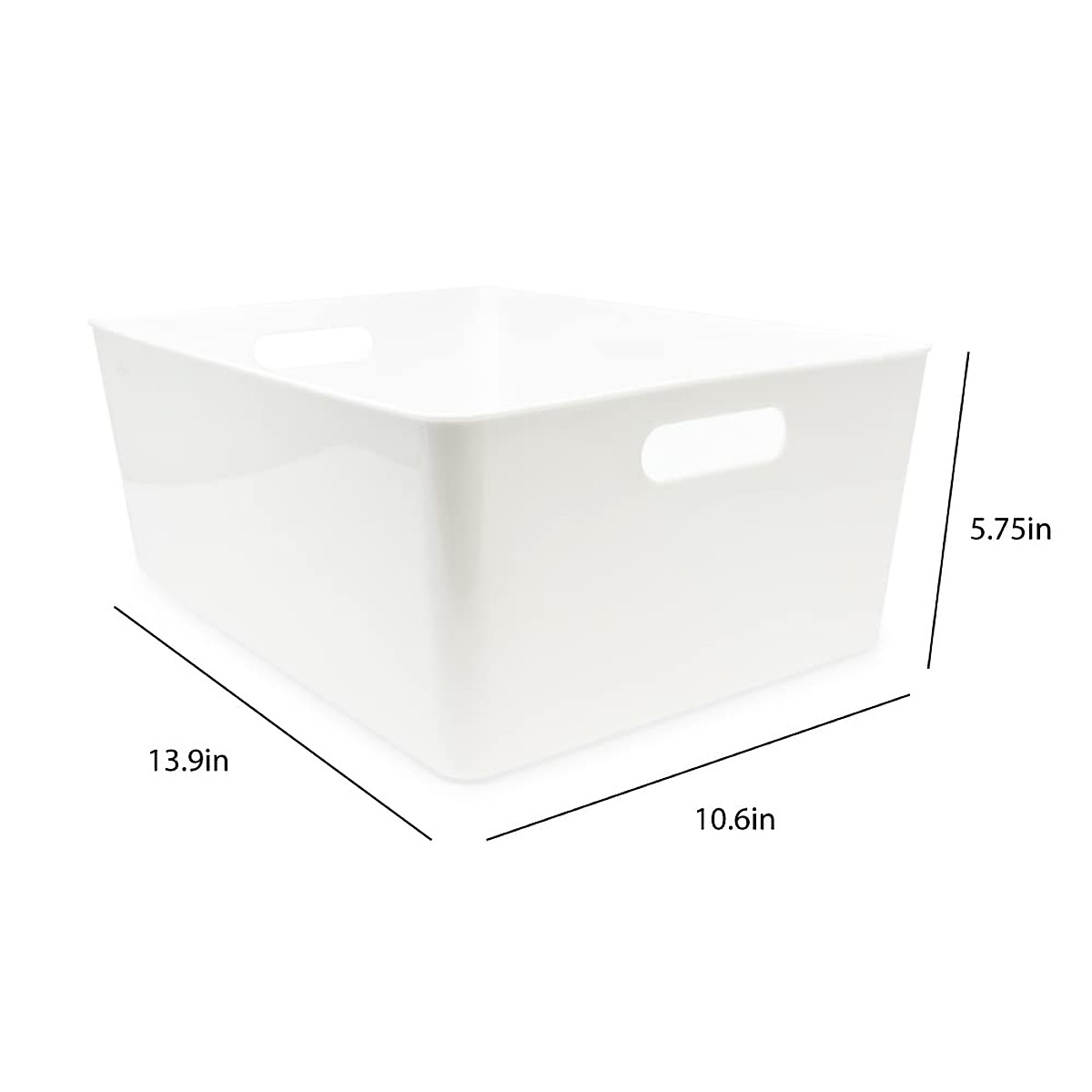 Isaac Jacobs 3-Pack XL White Storage Bin (13.9” x 10.6” x 5.75”) Set w/Cut-Out Handles, Plastic Organizer, Multi-Use, Home, Office, Pantry, Closet, Kitchen