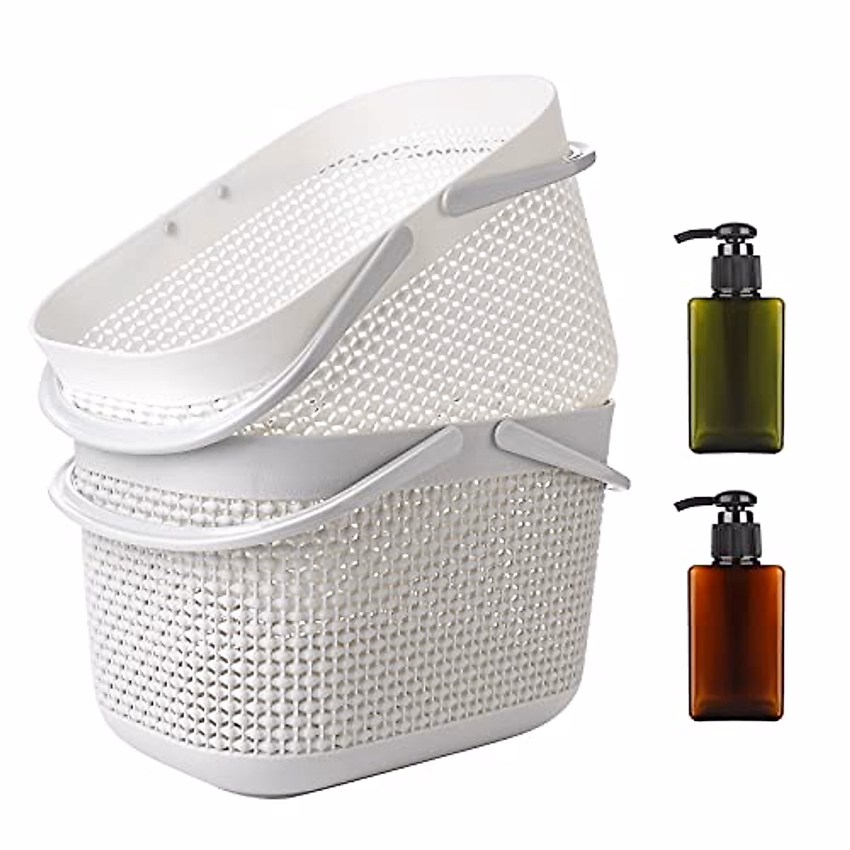 Plastic Organizer Storage Baskets with Handle, Plastic Shower Caddy for Bathroom, Dorm, Bedroom and Kitchen, Free Two Bottles of Shower