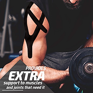 Physix Gear Kinesiology Tape Pro - Waterproof Physio Sports Tape for Pain & Injuries, Pregnancy, Muscle, Knee, Joint Support, Swelling, Strain Relief, Enhanced Blood Circulation (Black, 1 Roll)