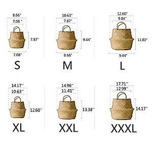 Mosichi Plant Baskets Indoor,Seagrass Weaving Foldable Home Storage Bucket Toy Sundries Clothes Plants Basket Primary Color XL