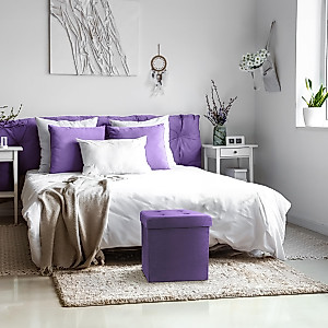 Sorbus Storage Ottoman Bench – Collapsible/Folding Bench Chest with Cover – Perfect Toy and Shoe Chest, Hope Chest, Pouffe Ottoman, Seat, Foot Rest, – Contemporary Faux Suede (Purple)