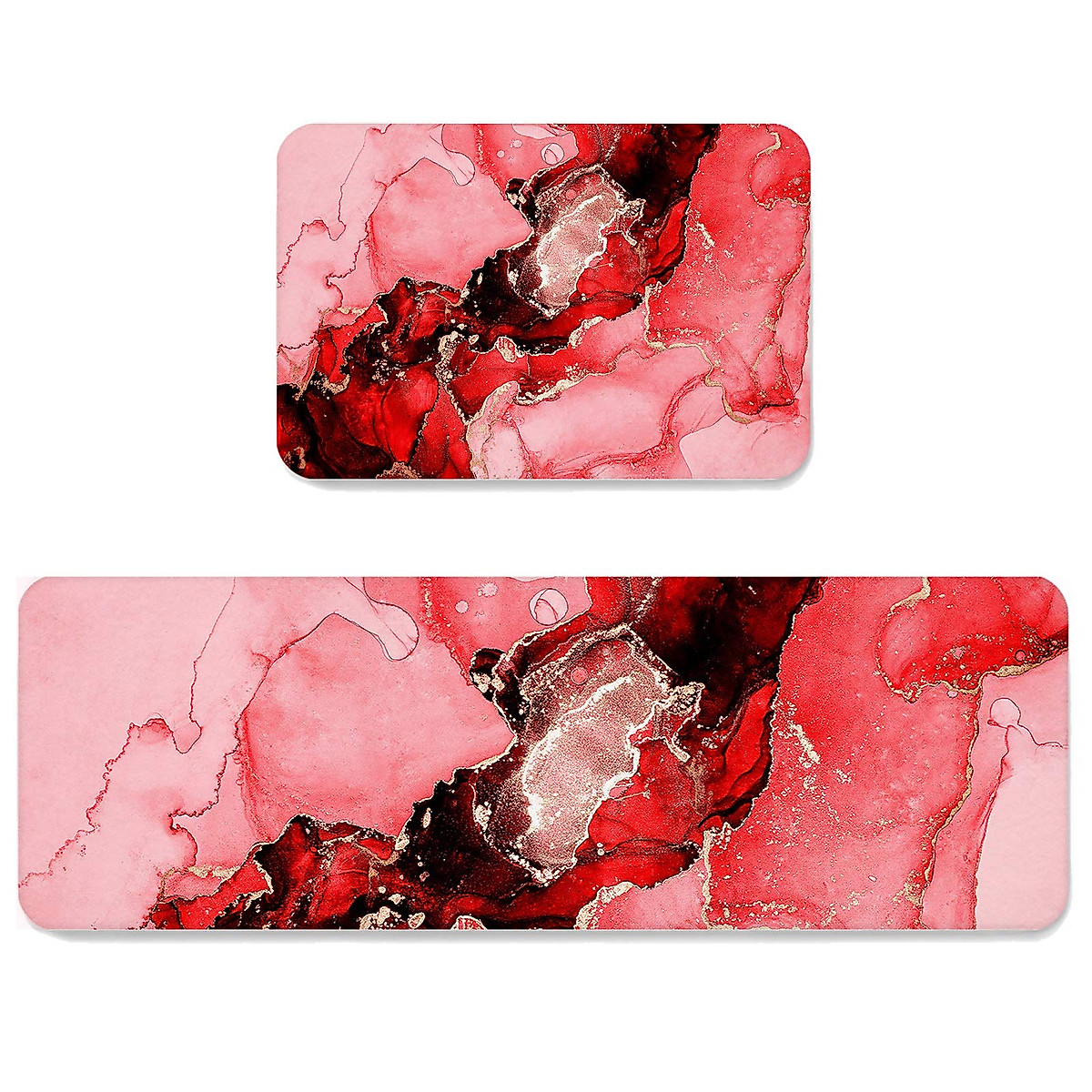 JasmineM Kitchen Rugs and Mats Washable, Wild Marble Red Texture Non-Skid Absorbent Kitchen Rugs Set of 2, Durable Kitchen Mat for Kitchen Floors, Offices, Sink, Laundry, Abstract Pattern