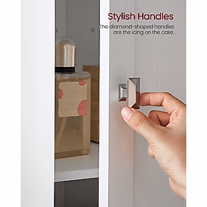 VASAGLE Tall Corner Cabinet, Bathroom Storage Cabinet with 2 Doors and 4 Adjustable Shelves, for Bathroom, Kitchen, Living Room, Modern Farmhouse Design, White UBBC541P31