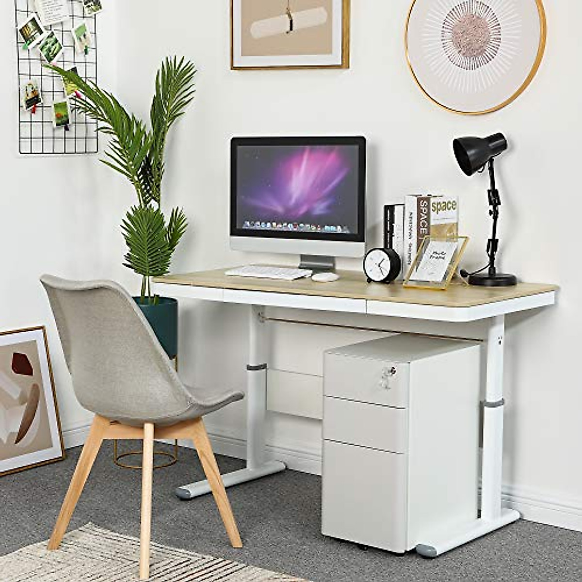 YITAHOME 3-Drawer Metal Filing Cabinet Office Drawers with Keys, Compact Slim Portable File Cabinet, Pre-Built Office Storage Cabinet for A4/Letter/Legal (Gray and White)