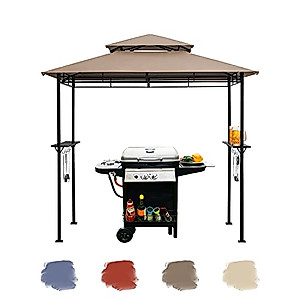 DikaSun BBQ Grill Gazebo 8 x 5 Barbecue Canopy Double Tiered Outdoor BBQ Grill Tent with Shelves and 10 Hooks