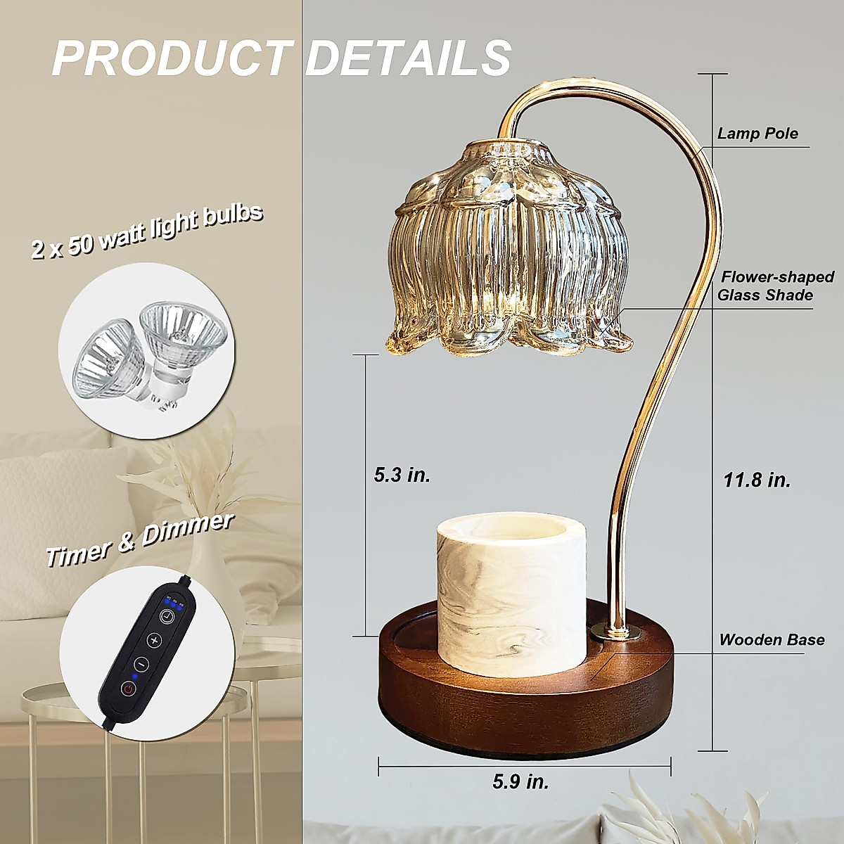 BINLIFA Candle Warmer Lamp, Dimmable Candle Warmer with Timer, Electric Candle Melt Warmer Compatible with Large Jar Candles