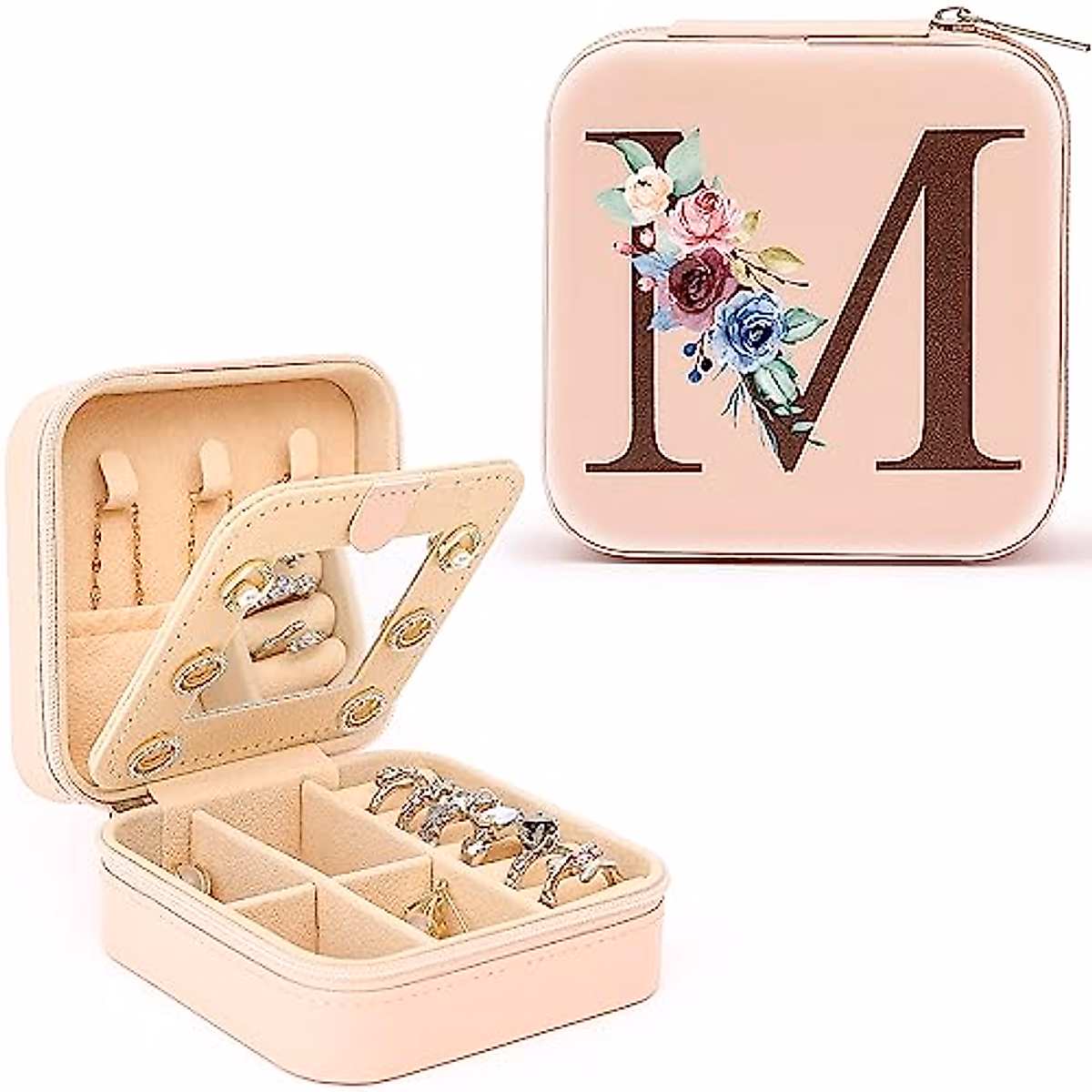 Yogeaw Small Travel Jewelry Holder Organizer - A Initial Mini Jewelry Box | Travel Essentials Case for Women Girl | Personalized Blue Jewelry Case | Christmas Back to School Graduation Birthday Gifts