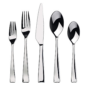 Gourmet Settings 20-Piece Silverware Strand Collection. Polished Stainless Steel Flatware Sets, Service for 4-Kitchen Cutlery Utensils Knife/Fork/Spoons, Dishwasher Safe, silver