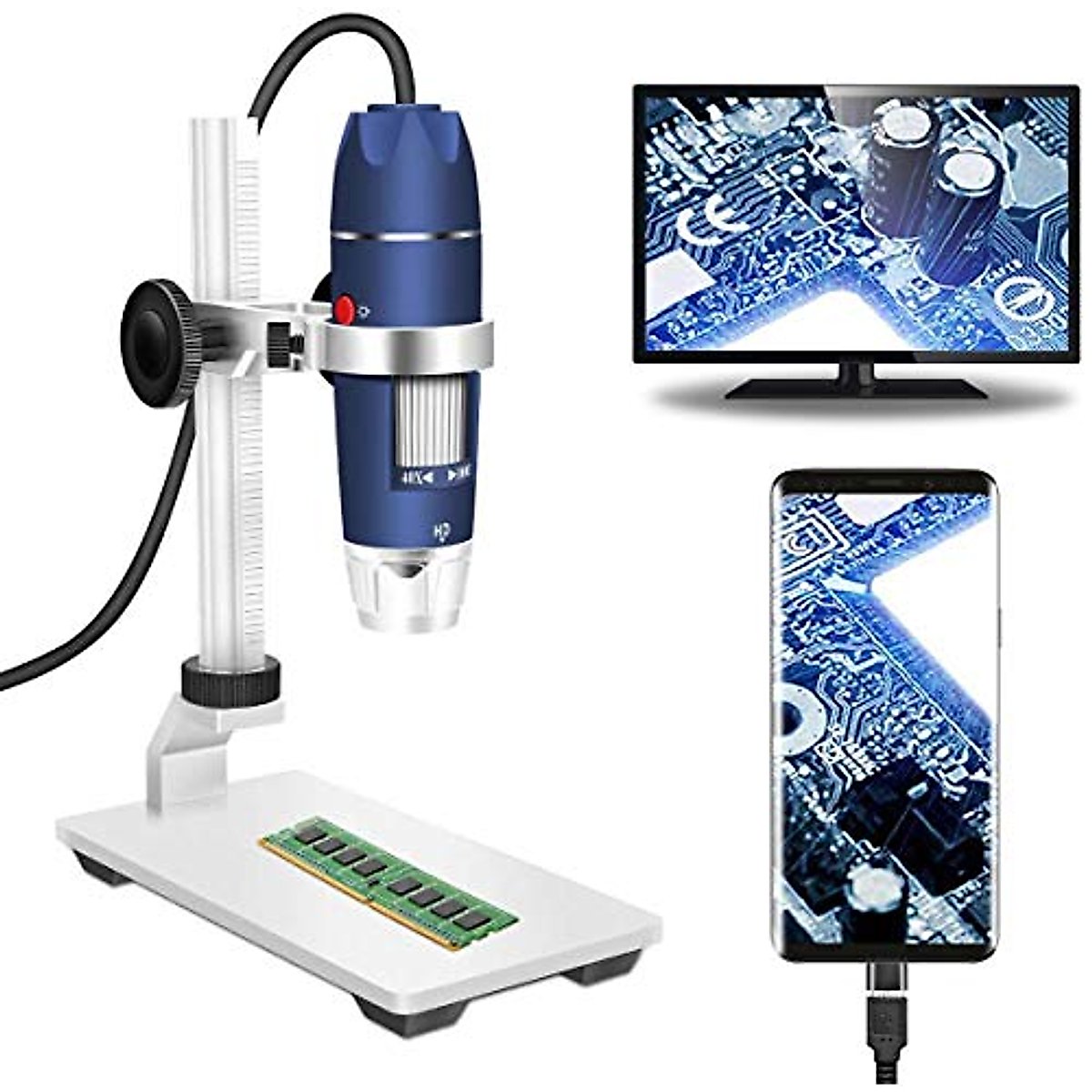 Bysameyee HD 2MP USB Microscope, 40X to 1000X Magnification Digital Microscope Camera Inspection Endoscope with Upgraded Metal Stand, Compatible with Windows 7 8 10, Mac, Linux, OTG Android Phones