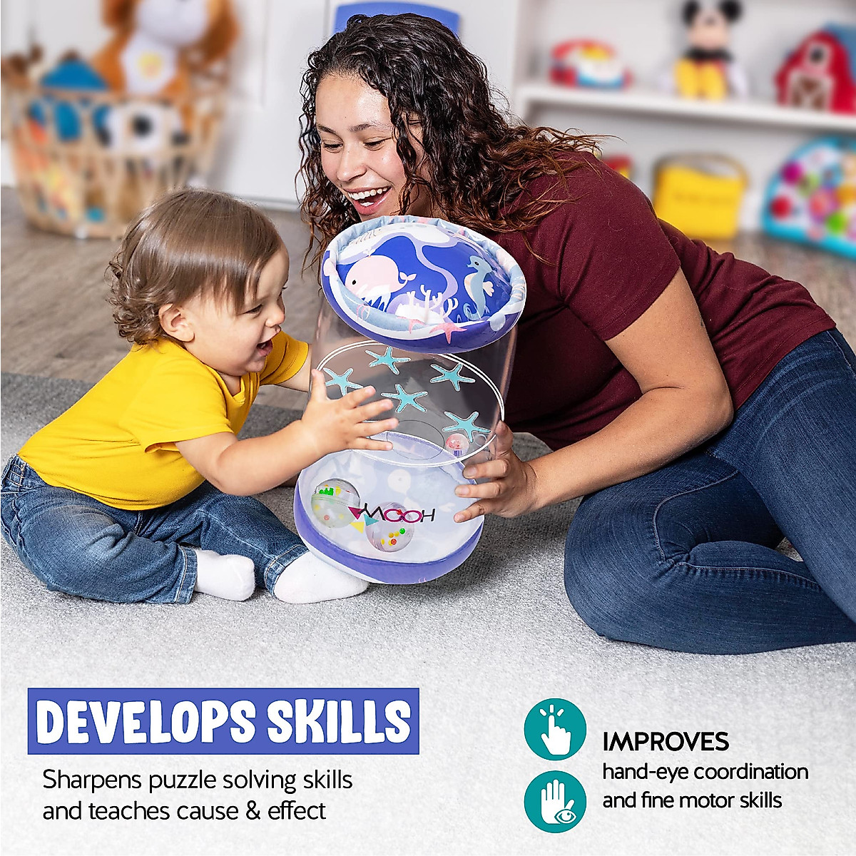 Hoovy Infant Crawling Toys | Toys for Crawling Babies | Crawling Toys for Babies 6-12 Months | Beginner Crawl Along Baby Roller | Drop Maze Tummy Time Activity Center | Early Development Jumbo Roller