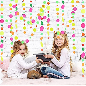 110feet UV Round Dot Paper Neon Garland Neon Streamers Black Light Neon Decorations for Dark Glow Party UV Reactive Neon Party Favors Glow in The Dark Party Supplies Wedding Birthday Banner Decoration