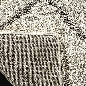 SAFAVIEH Hudson Shag Collection 5'1" x 7'6" Ivory/Grey SGH281A Modern Diamond Trellis Non-Shedding Living Room Bedroom Dining Room Entryway Plush 2-inch Thick Area Rug