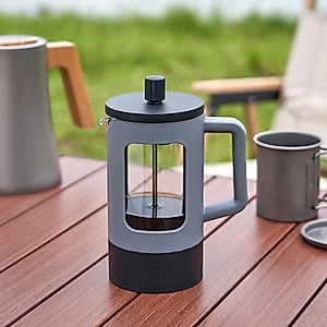 YOLIFE French Press Coffee Maker, 21 oz Small Coffee Tea Press with Heat-resistant Borosilicate Glass, 4-Level Filtration Systems, Portable Coffee Pot for Camping Travel Gifts, Grey and Black