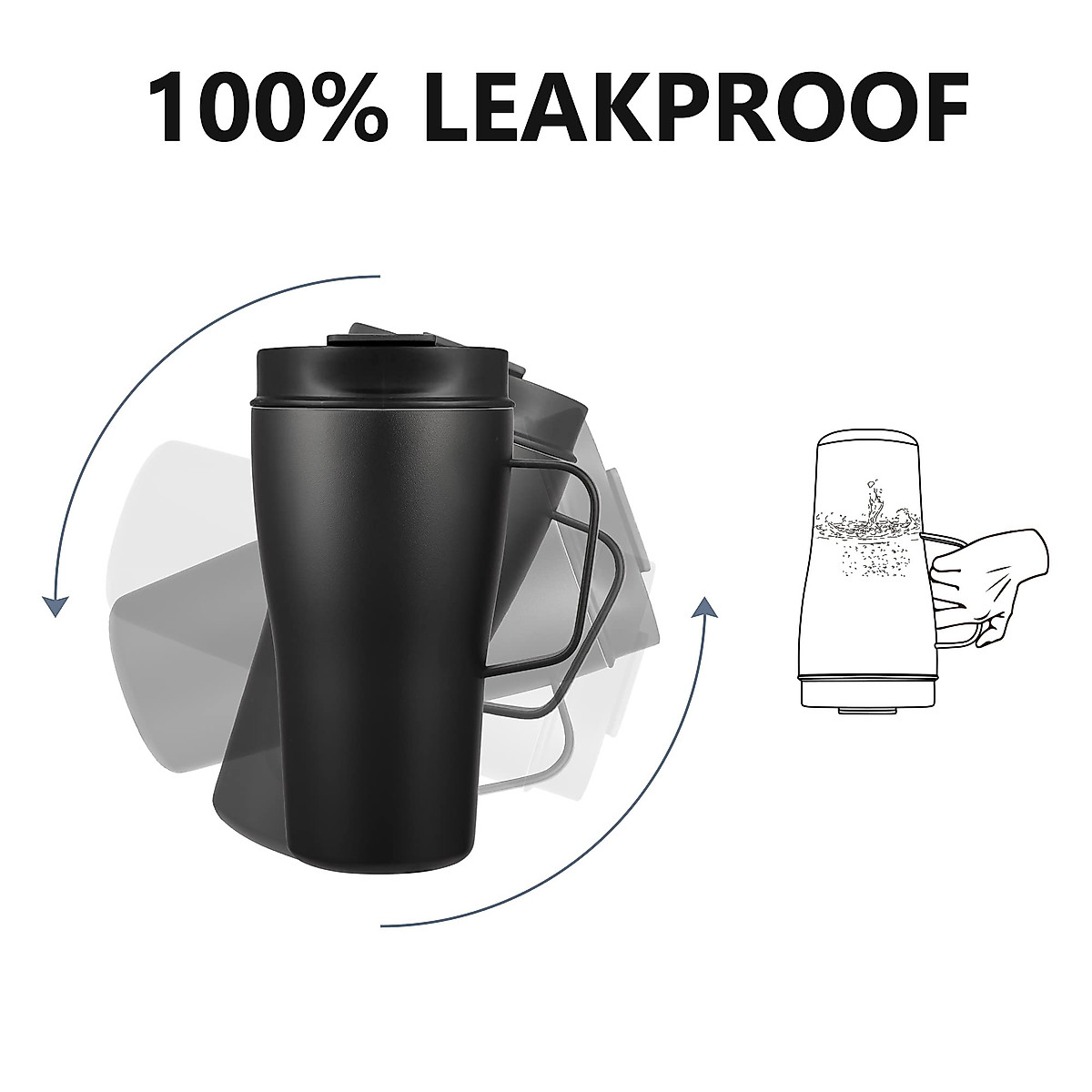 CIVAGO 20 oz Insulated Coffee Mug with Lid, Stainless Steel Coffee Travel Mug with Handle, Double Wall Vacuum Tumbler with Lid and Straw, Thermal Cup, Black