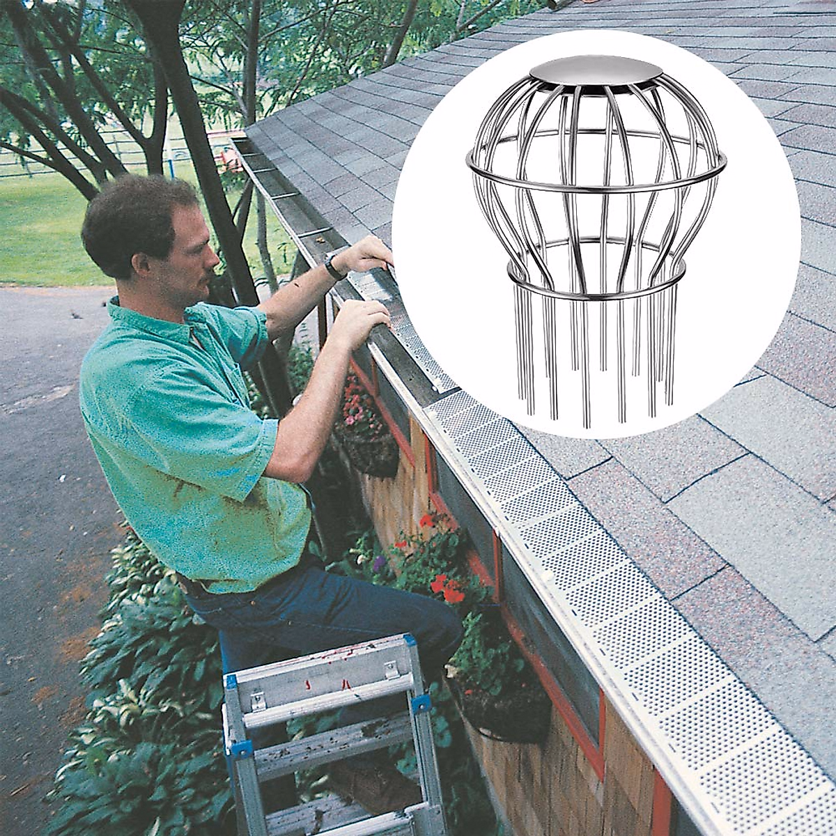 11Pcs Gutter Guard Downspout Leaf Filter Set, Aulufft 3 Inch 304 Stainless Steel Seeds Debris Down Pipe Gutter Balloon Guard Filter Strainer Gutter Protector Cleaner