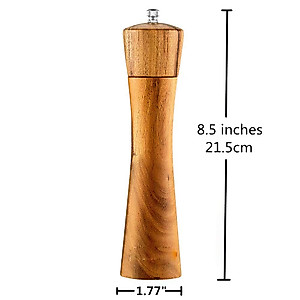 Wood Salt and Pepper Grinder Mill - Noryee Manual Wooden Salt Grinder Pepper Mill Shakers Refillable with Adjustable Coarseness Ceramic Rotor - 8.5 Inch (1 Pack)