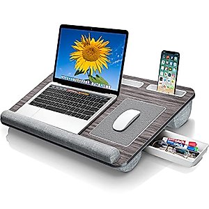 Gimars Home Office Lap Desk Fits up to 17 Inches Laptop with Dual Cushion,Wrist Rest, Built-in Mouse Pad, Tablet Phone Holder and Storage Drawer, Grey