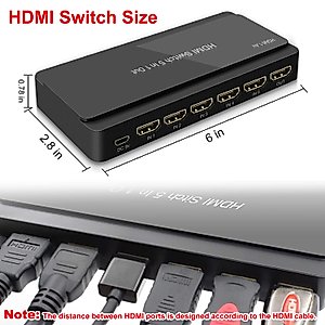 RuiPuo 5Por tHDMI Switcher, HDMI Selector 5 in 1 Out with PIP Function and IR Wireless Remote Control for Fire Stick, Xbox, PS3/4, Roku, Apple TV and DVD Players ect Support 4K, 3D Ultra HD