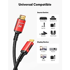 Snowkids 8K HDMI Cable 2.1 10FT 2-Pack, 48Gbps Ultra High Speed HDMI Braided Cord (8K@60Hz 7680x4320, 4K@120Hz) HDCP 2.2&2.3, eARC,HDR10, Dynamic HDR, Compatible with Roku TV/HDTV/PS5/Blu-ray