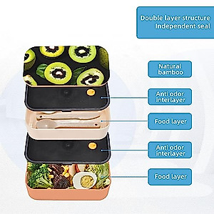 Green Kiwi Adult Lunch Box, Bento Box, With Cutlery Set Of 3, 2 Compartments, Rectangular, Lunch Box For Adults