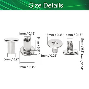 Yinpecly 25Pcs Female M5x8mm Carbon Steel Screw Post Silver Belt Buckle Binding Bolts Leather Fastener Fit for 3/16"(5mm) Hole Dia