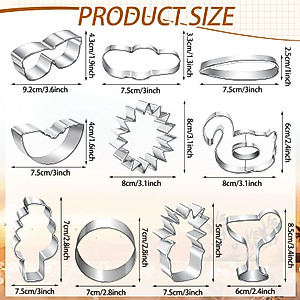 Didaey 10 Pieces Summer Pool Cookie Cutters Pineapple, Ice Cream, Flamingo, Flip Flop Sunglasses, Watermelon Cookie Cutters Molds for Summer Tropical Beach Pool Party Supplies Decorations