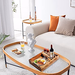 Wood Ottoman Serving Tray with Handles & Cup Holder Wooden Wine Serving Tray with Removable Glass Holder Antique Breakfast Serving Trays in Bed Coffee Table
