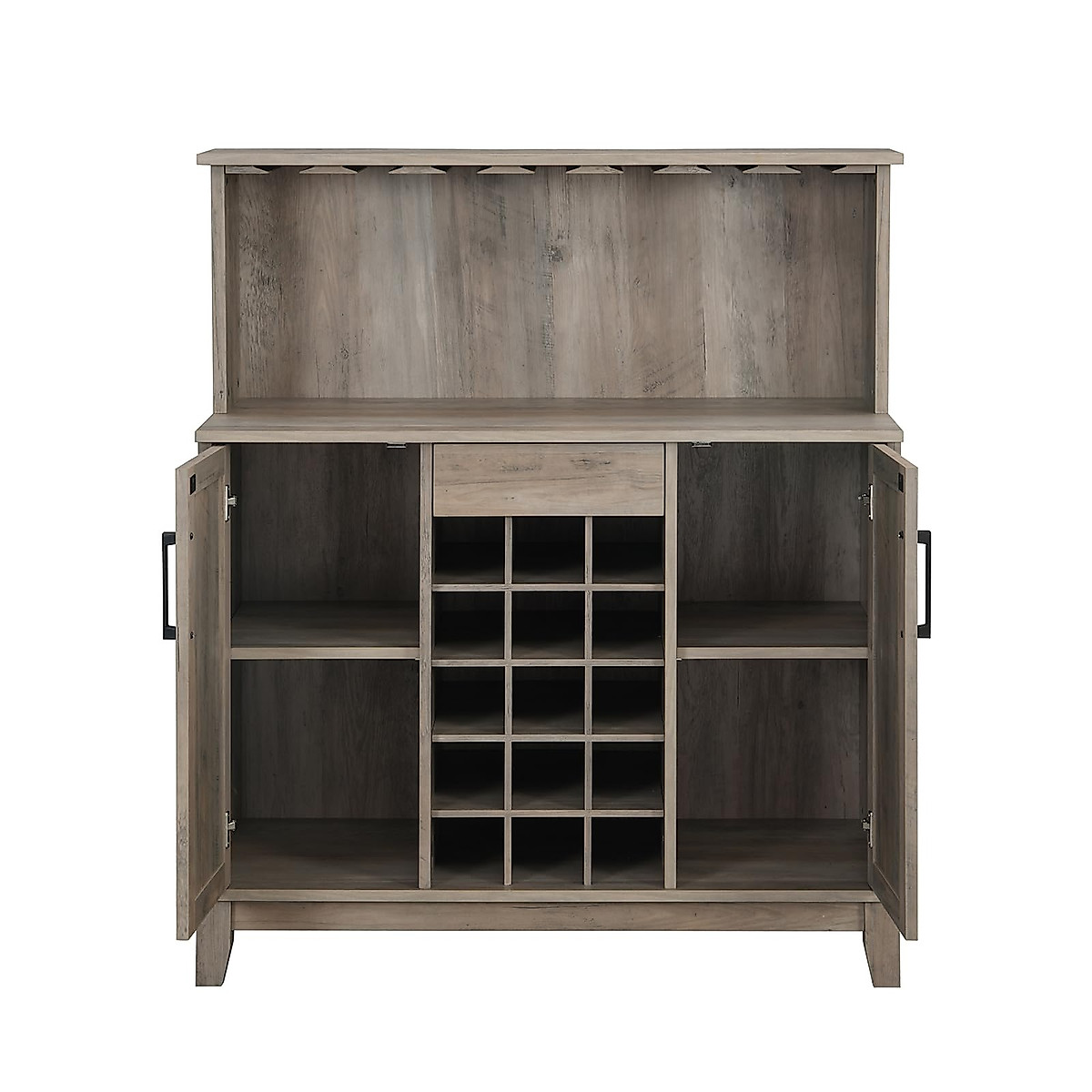 Home Source Bar Cabinet with Wine Rack and Glass Doors (Grey wash- Solid)