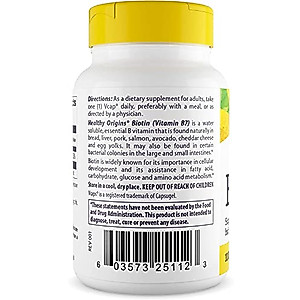 Healthy Origins Ultra-Potency Biotin (B7), 10,000 mcg - Supports Skin, Hair & Nails - High-Grade Vitamin B7 - Non-GMO, Gluten-Free Biotin for Vegans - 60 Veggie Capsules