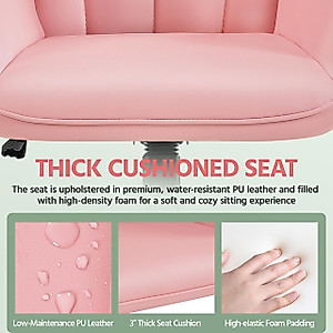 Yaheetech Faux Leather Office Chair Modern Vanity Chair Ergonomic Adjustable Makeup Chair with Padded Armrests Big Seat for Office, Study, Home, Pink