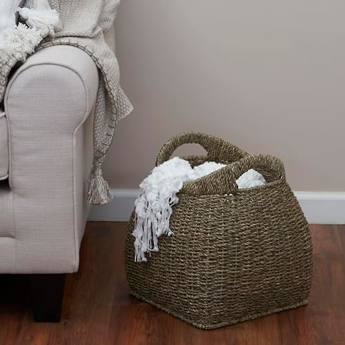 Household Essentials Handled Basket, Natural Seagrass