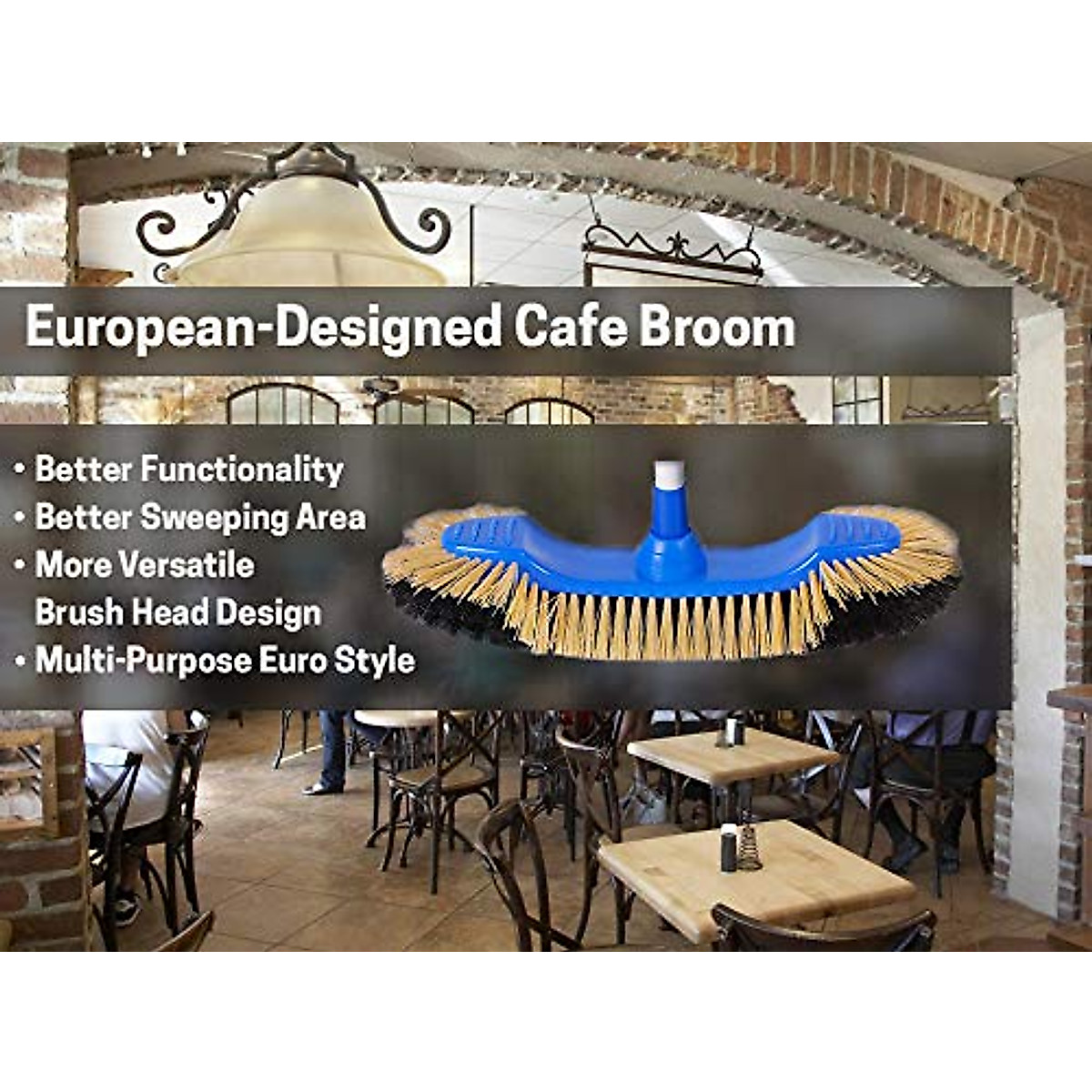 Euro Café Broom - European-Style Sweeper for Hardwood Floors, Linoleum and Vinyl, Ideal for Home, Kitchen, and Office
