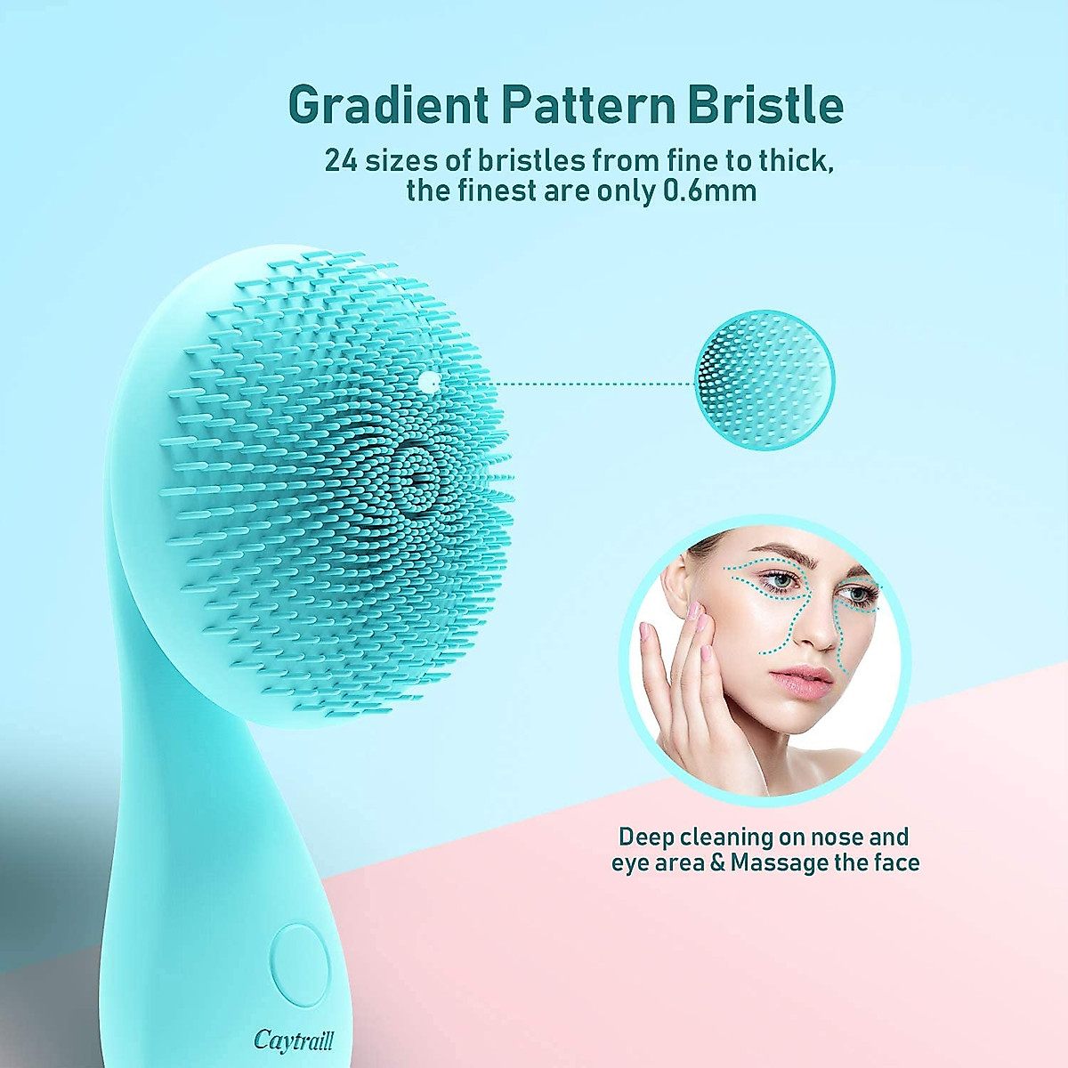 Caytraill Facial Cleansing Brush- Face Brush – 4 Function Modes – Rotating Magnetic Beads – Waterproof & Rechargeable – Portable & Ergonomic Handle – Skin Rejuvenation&Cleansing&Massage (Cyan)