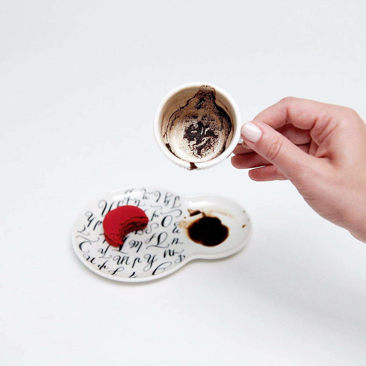 Truly.Madly Ink Armenian Alphabet Espresso Cups with Saucers, Set of 6, Armenian Coffee Cups with Handle, 3 oz. Porcelain Cups with Plates