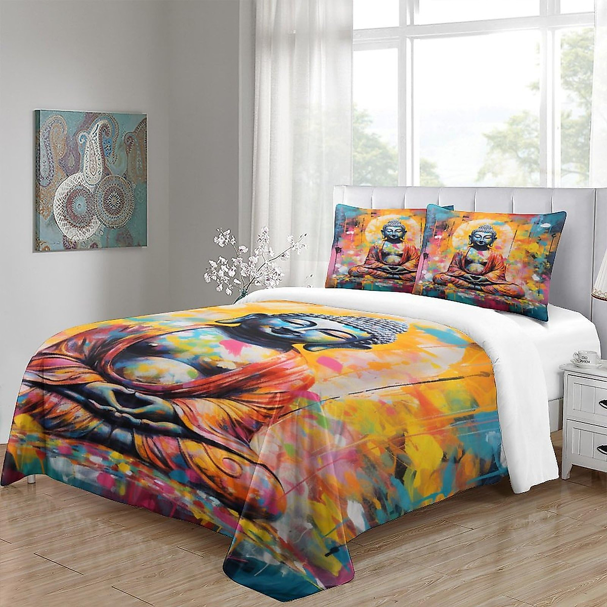 NACHO YAFA Buddha1 Duvet Cover Comforter Covers 3D Printed Bedding Set Quilt Cover 3 Pieces for Childrens and Adults Microfiber with Pillowcases with Zipper Closure Queen（228x228cm）