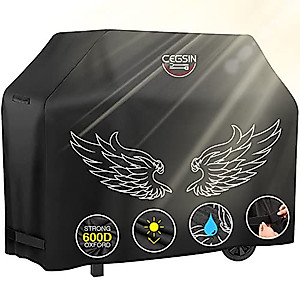 Cegsin Grill Cover, 58 Inch Waterproof BBQ Grill Cover, UV and Fade Resistant Gas Grill Cover, 600D Outdoor Eagle Wing Barbecue Gas Grill Cover Fits Grills of Weber Brinkman Char-Broil, Etc-Black