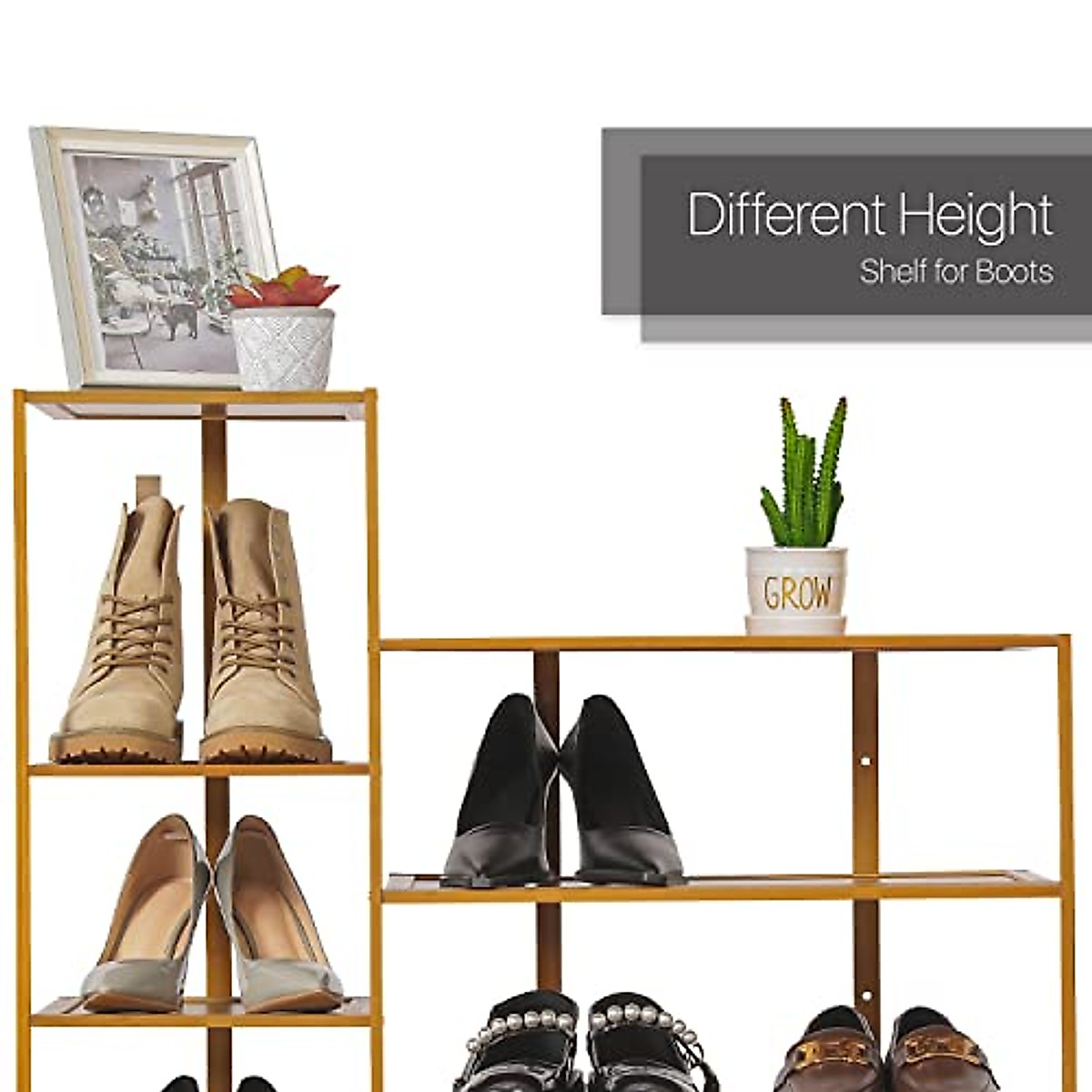 MoNiBloom Bamboo 14 Tier Shoe Rack for Entryway Vertical Double Row Shoe Storage Space Saving Shoe Organizer for 26-30 Pairs Entryway Hallway Corner Bedroom, Brown