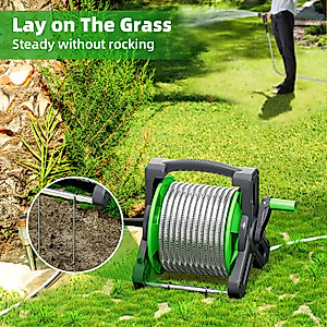 SPECILITE Wall Mount Garden Water Hose Reel with 75ft 304 Stainless Steel Metal Pipe and Nozzle for Outside, Yard, Patio,Space-Saving Design, Easy Storage, Green