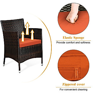 Tangkula 4-PCS Patio Rattan Conversation Set, Outdoor Wicker Furniture Set with Tempered Glass Coffee Table &Thick Cushion, Rattan Chair Wicker Set for Garden, Lawn, Poolside and Backyard (1, Orange)