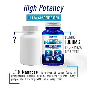 We Like Vitamins D-Mannose Capsules 1000mg per Serving - 180 Easy to Swallow Veggie Capsules - Cranberry D Mannose Supplement Helps Support Bladder and Urinary Tract Health