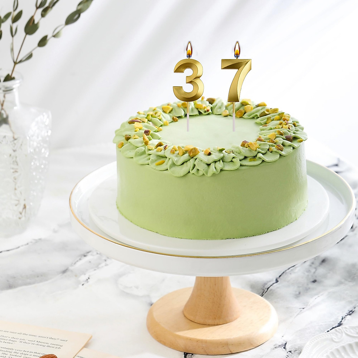 AOOLADA 37th 73rd Birthday Candles, Gold 73 37 Year Old Number Birthday Candles, Birthday Party Decorations Cake Topper Gifts for Men Women