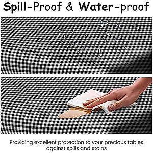 14 Pack Premium Round Checkered Black Plastic Tablecloth - 84 x 84 in. Disposable Round Plastic Table Cloth - Decorative Round Table Cover Smooth Table Cover - Disposable Table Cloths For Parties Use