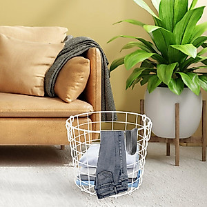 VOSAREA Iron Wire Laundry Hamper Metal Laundry Basket With Handles Round Storage Bin for Towels Books Dirty Clothes Organizer White