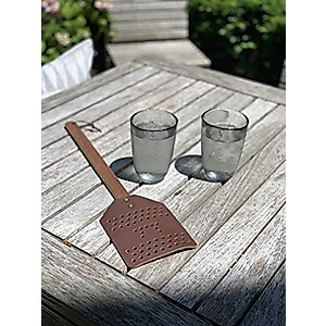 Outset Acacia Wood and Leather Heavy Duty, Extra Large Fly Swatter, Brown
