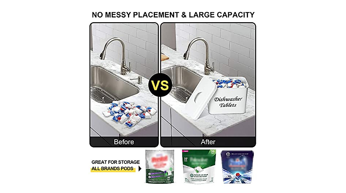 Large 3.8Qt Dishwasher Pod Container | Kitchen Organizer