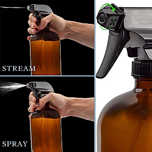 Cornucopia Brands 16oz Amber Glass Spray Bottles w/Reusable Chalk Labels (2 Pack), Heavy Duty Mist & Stream 3-Setting Sprayer; Great for Essential Oils